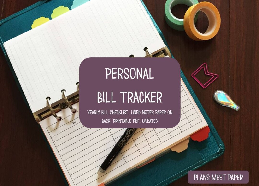 PRINTABLE Personal Bill Tracker - Etsy