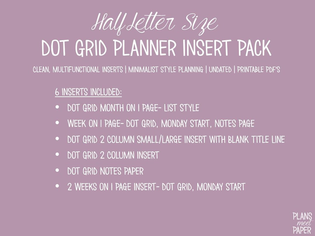 PRINTABLE Half Letter Size Dot Grid Planner Insert Pack Clean ...