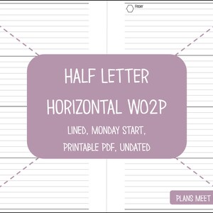 PRINTABLE Half Letter Horizontal Weekly Insert Week on 2 Pages Lined ...