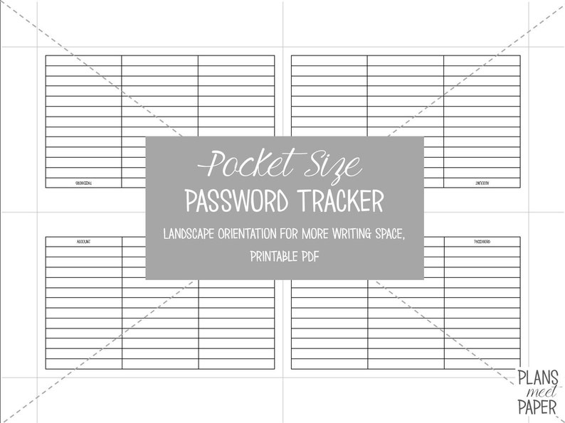 PRINTABLE Pocket Size Password Tracker- Landscape Orientation for More ...