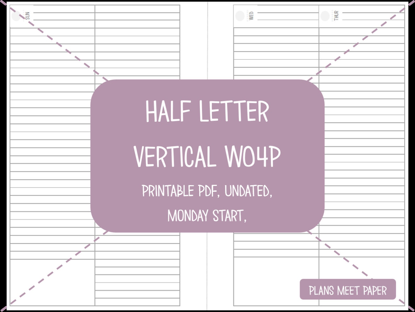 PRINTABLE Half Letter Week on 4 Pages Insert Monday Start (for Use With ...