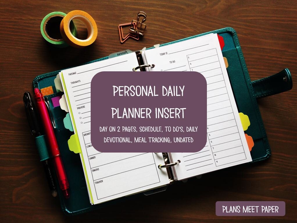 PRINTABLE Personal Day on Two Pages Insert, Schedule, to Do's ...