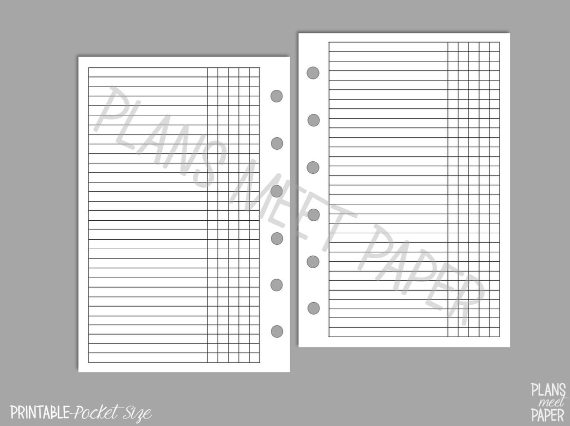 PRINTABLE Pocket Size 5 Column Checklist or Habit Tracker - Etsy