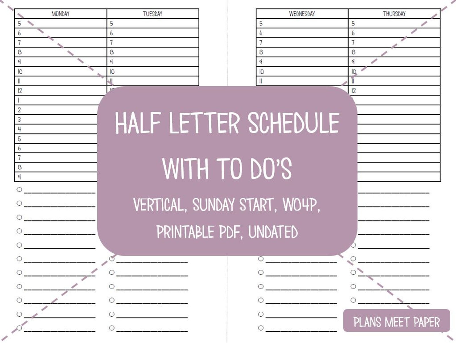 PRINTABLE Half Letter Vertical Schedule With to Dos Week on 4 Pages ...