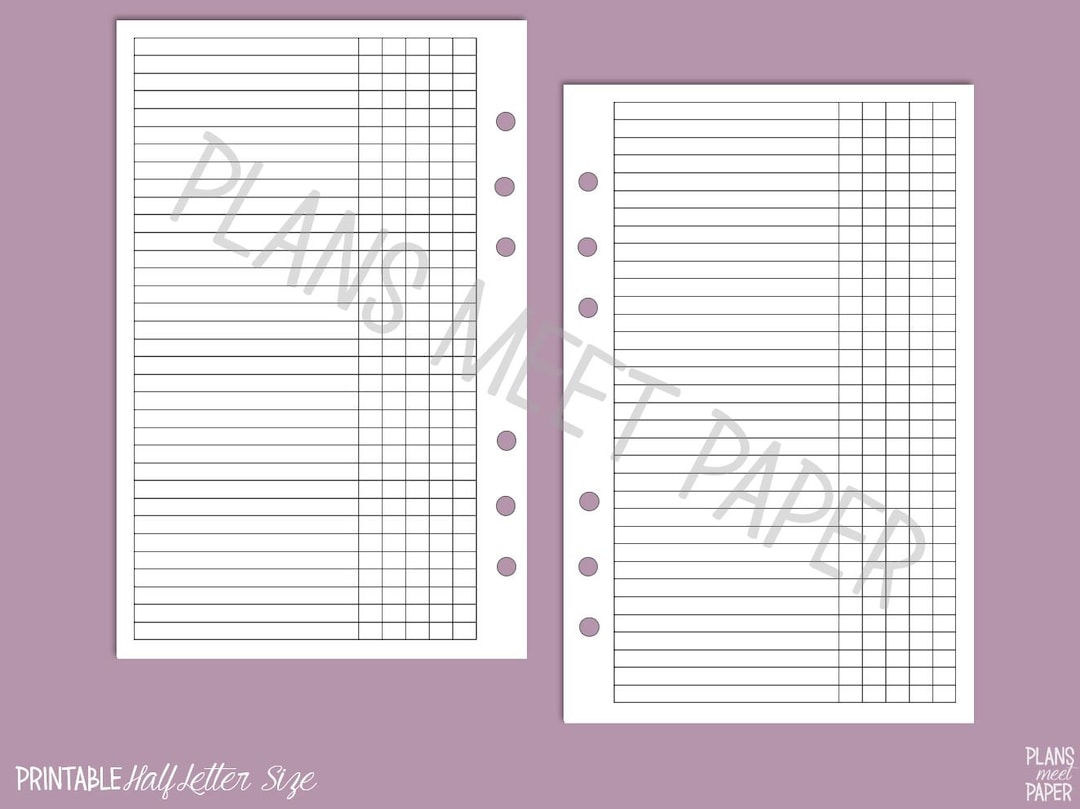 PRINTABLE Half Letter 5 Column Checklist or Habit Tracker Insert - Etsy