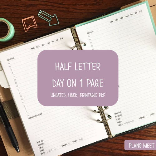 PRINTABLE Half Letter Daily Insert Day on 1 Page Lined - Etsy