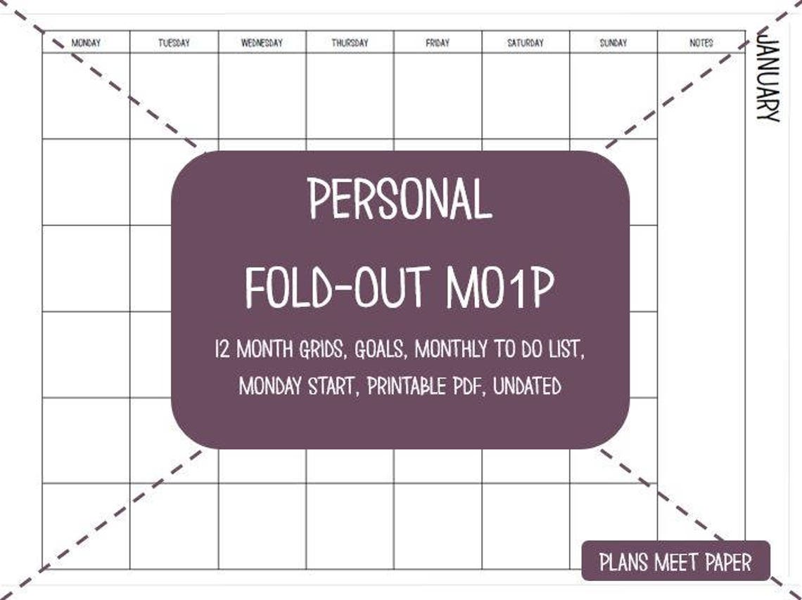 PRINTABLE Personal Fold-out Monthly Insert, 12 Monthly Grids, Goals, to ...