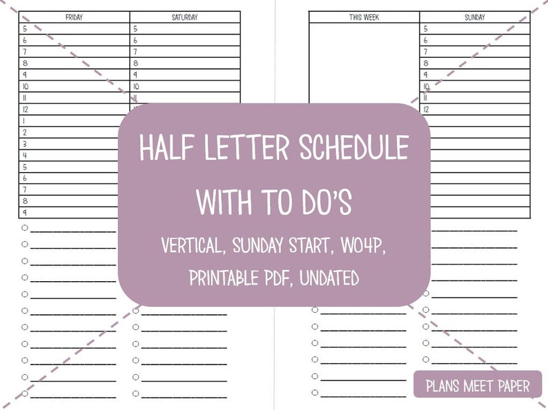 PRINTABLE Half Letter Vertical Schedule With to Dos Week on 4 Pages ...
