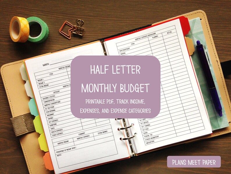 PRINTABLE Half Letter Monthly Budget - Etsy