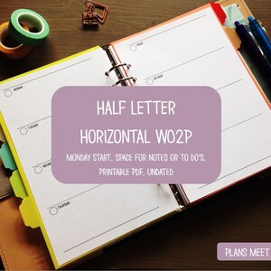 PRINTABLE Half Letter Horizontal Weekly Insert Week on 2 Pages Monday ...