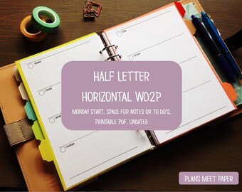 PRINTABLE Half Letter Horizontal Weekly Insert Week on 2 Pages | Etsy