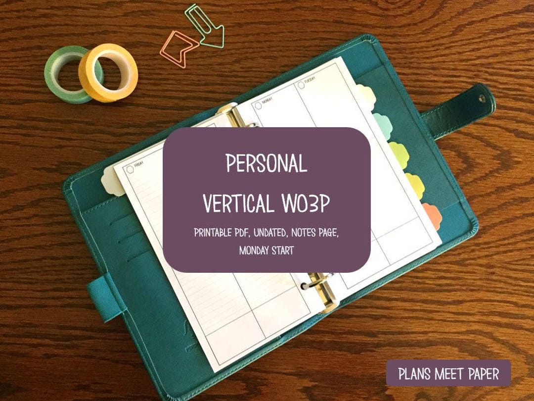 PRINTABLE Personal Week on 3 Pages Insert Monday Start With Notes Page ...