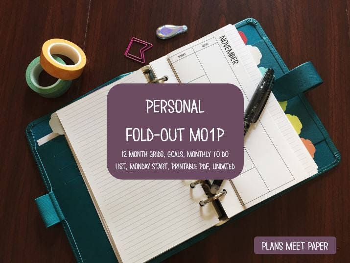 PRINTABLE Personal Fold-out Monthly Insert 12 Monthly Grids - Etsy