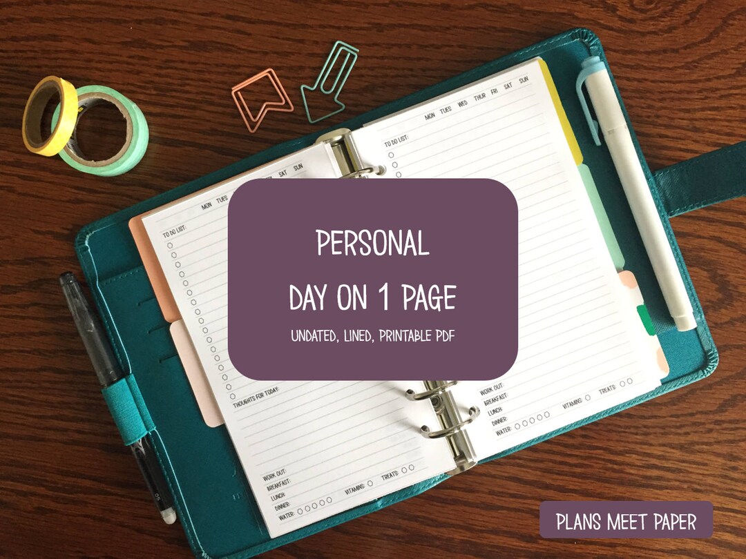 PRINTABLE Personal Daily Insert, Day on 1 Page, Undated - Etsy