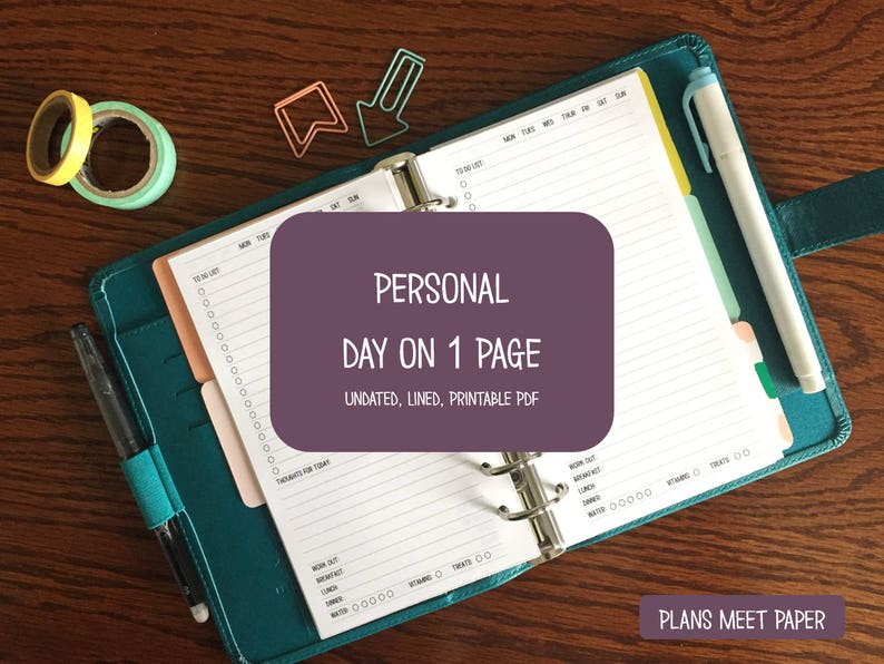 PRINTABLE Personal Daily Insert, Day on 1 Page, Undated - Etsy