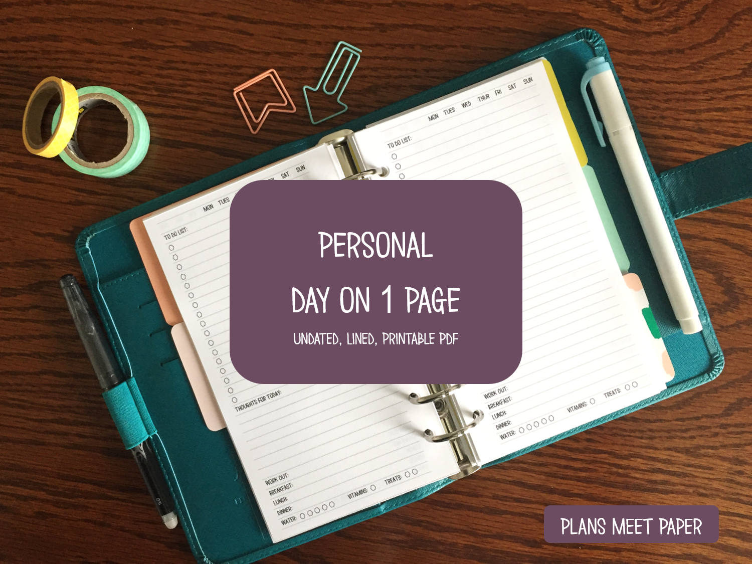PRINTABLE Personal Daily Insert, Day on 1 Page, Undated - Etsy
