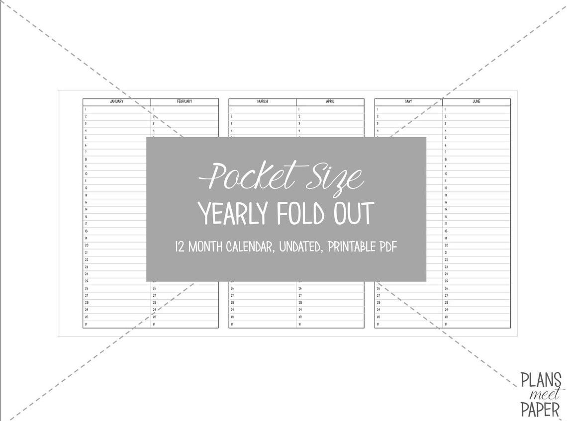 PRINTABLE Pocket Size Fold Out Yearly Insert, 12 Month Planner, Undated ...