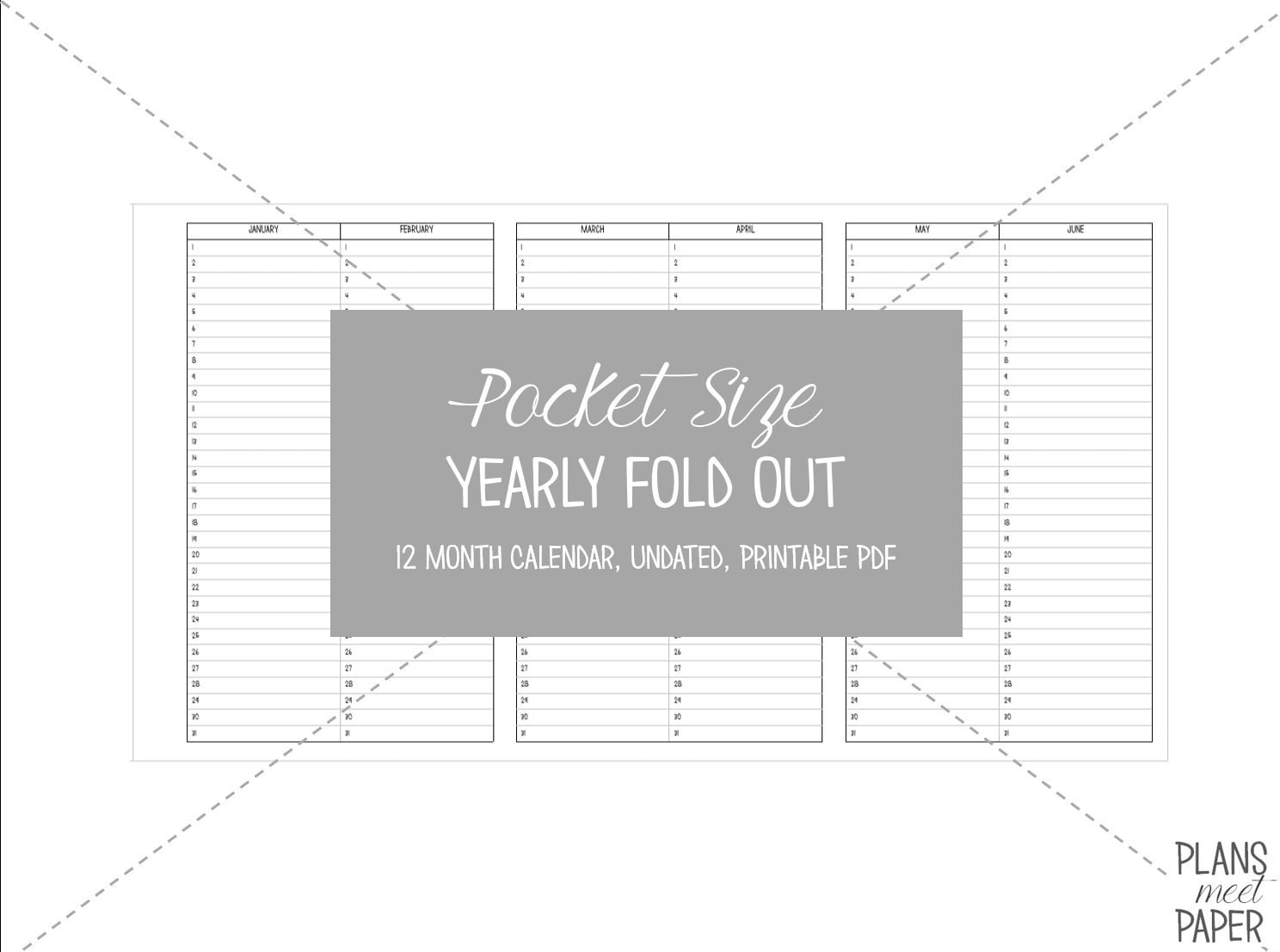 PRINTABLE Pocket Size Fold Out Yearly Insert, 12 Month Planner, Undated ...