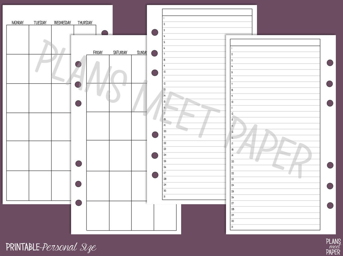 PRINTABLE Personal Size Planner Basics Insert Pack Clean - Etsy