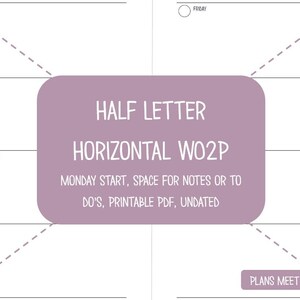 PRINTABLE Half Letter Horizontal Weekly Insert Week on 2 Pages Monday ...