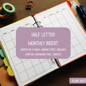 PRINTABLE Half Letter Month on Two Pages Insert, Undated, Includes ...