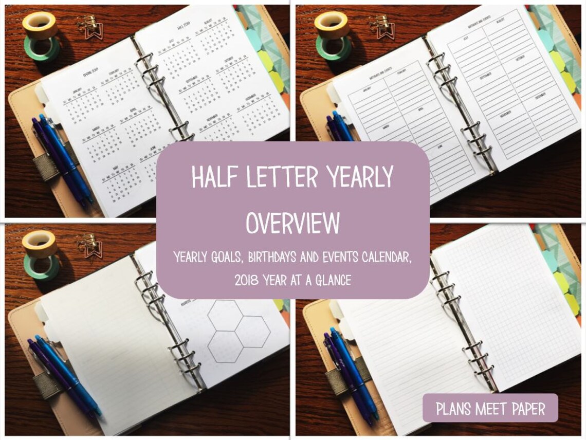 PRINTABLE Half Letter Yearly Overview, Goals, Birthdays and Events ...