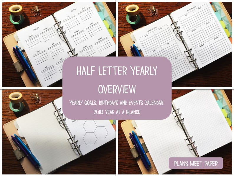 PRINTABLE Half Letter Yearly Overview, Goals, Birthdays and Events ...
