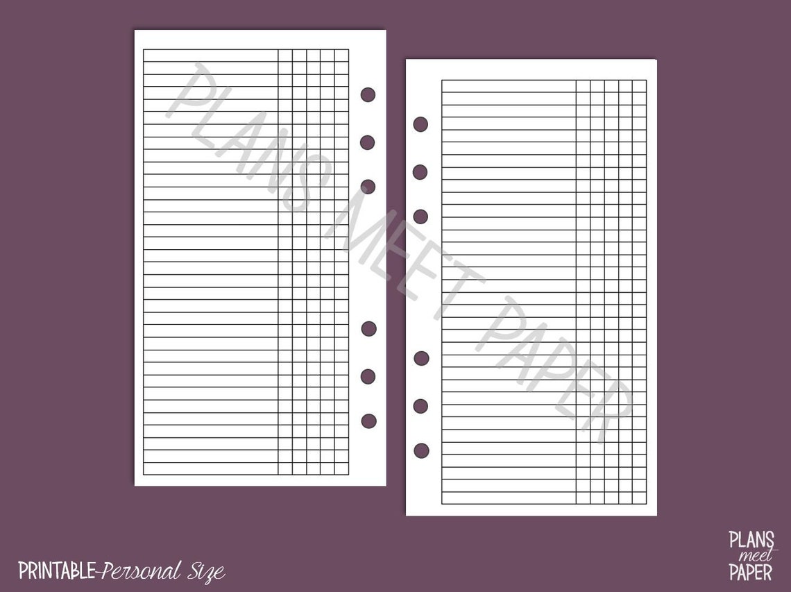 PRINTABLE Personal 5 Column Checklist or Habit Tracker Insert - Etsy