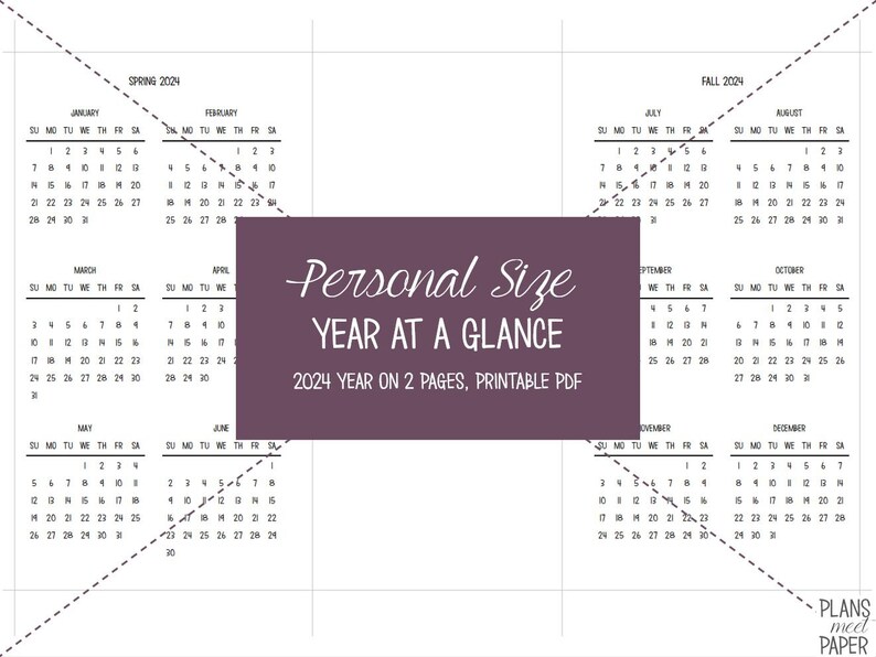 PRINTABLE Personal 2024 Year at a Glance - Etsy