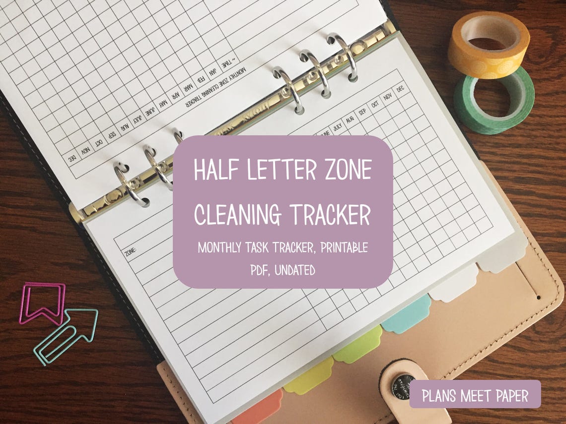 PRINTABLE Half Letter Zone Cleaning Monthly Tracker | Etsy