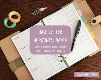 PRINTABLE Half Letter Horizontal Weekly Insert Week on 2 Pages Monday ...