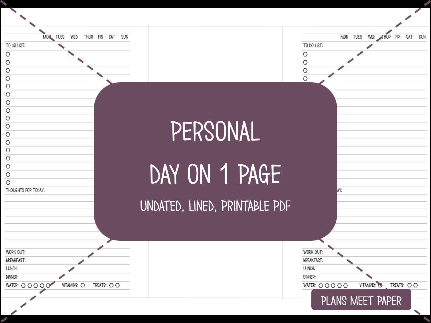 PRINTABLE Personal Daily Insert, Day on 1 Page, Undated - Etsy