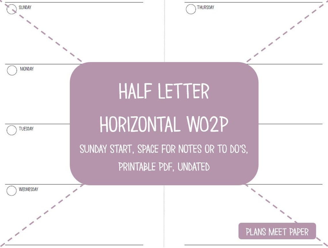 PRINTABLE Half Letter Horizontal Weekly Insert Week on 2 Pages Sunday ...