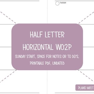 PRINTABLE Half Letter Horizontal Weekly Insert Week on 2 Pages Sunday ...