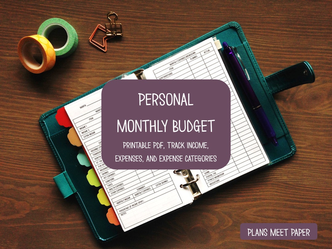 PRINTABLE Personal Monthly Budget - Etsy