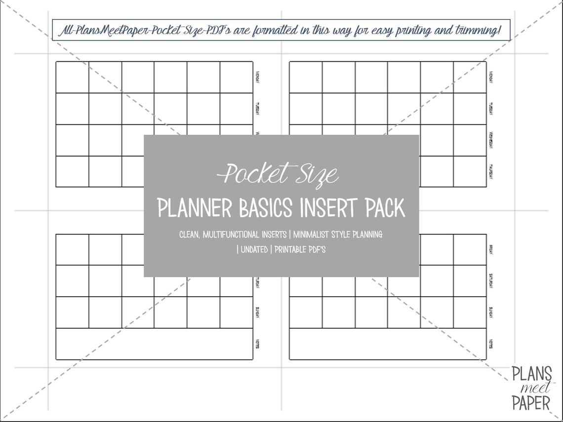 PRINTABLE Pocket Size Planner Basics Insert Pack Clean - Etsy