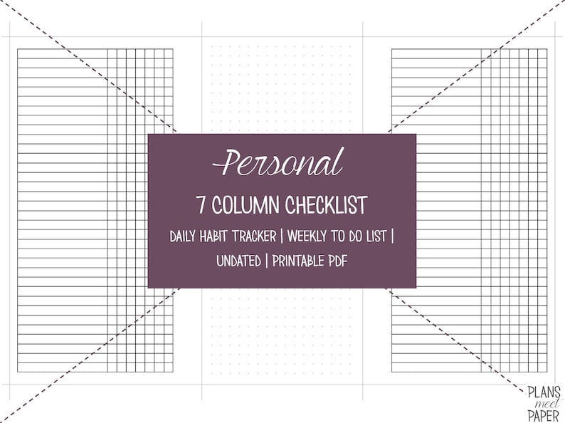 PRINTABLE Personal 7 Column Checklist or Habit Tracker Insert - Etsy