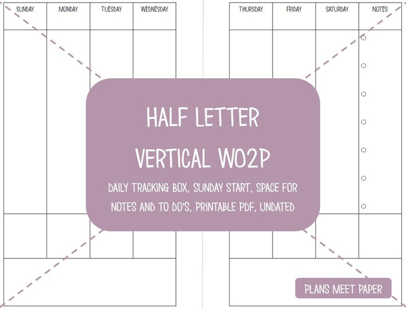 PRINTABLE Half Letter Vertical Weekly Insert Week on 2 Pages Sunday ...