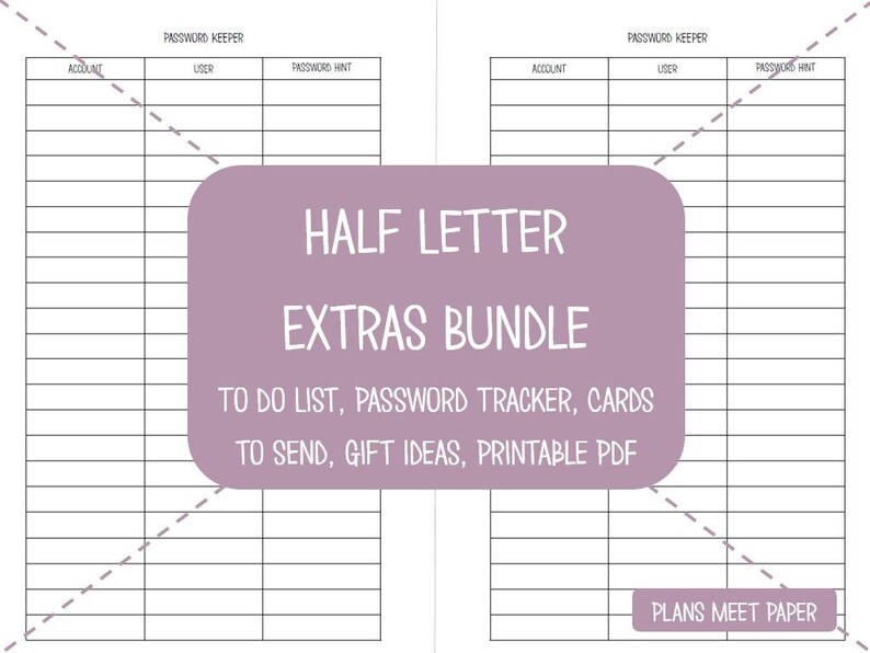 PRINTABLE Half Letter Extras Bundle, to Do List, Password Tracker ...