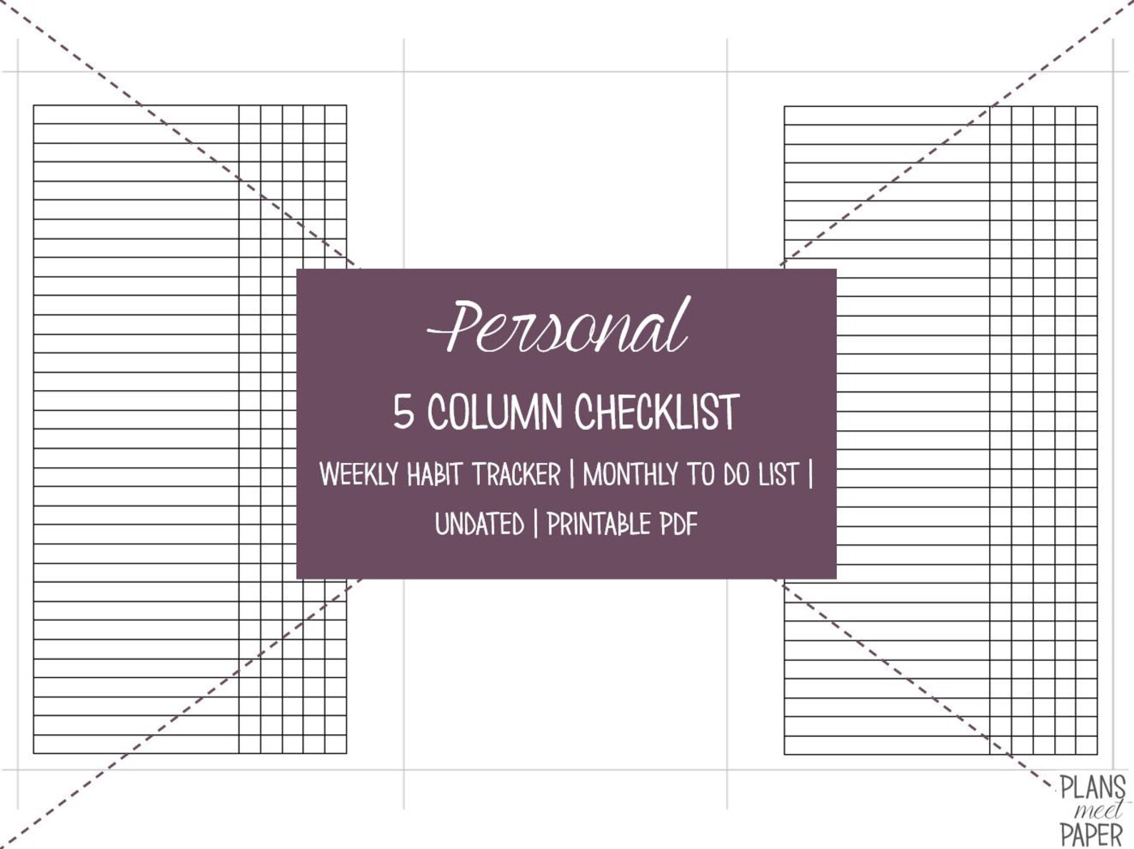 PRINTABLE Personal 5 Column Checklist or Habit Tracker Insert - Etsy