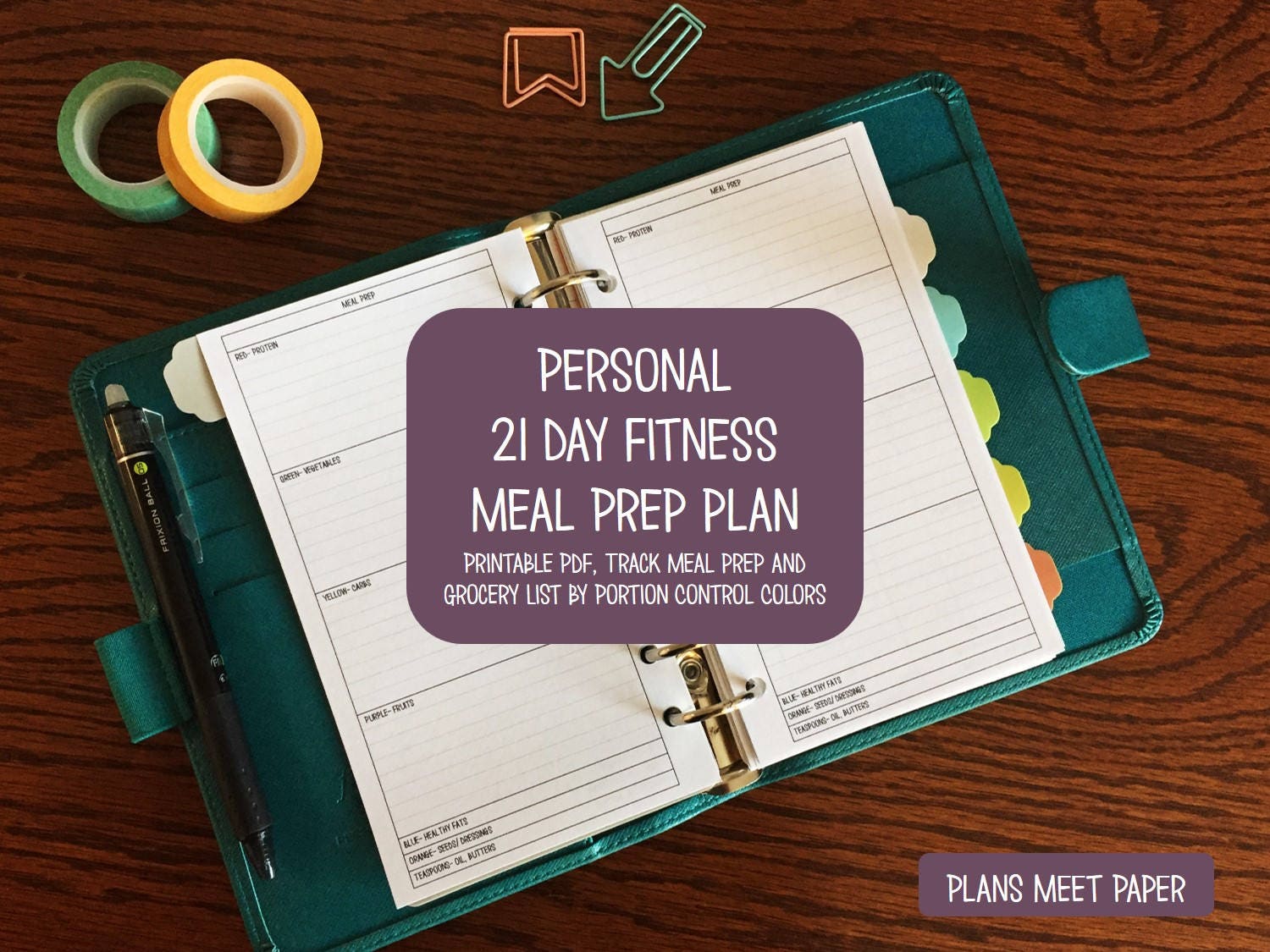 Paper PRINTABLE Personal 21 Day Fitness Portion Control Meal Planner ...