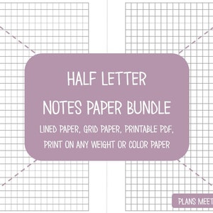 PRINTABLE Half Letter Notes Paper Bundle, Lined and Grid Paper - Etsy