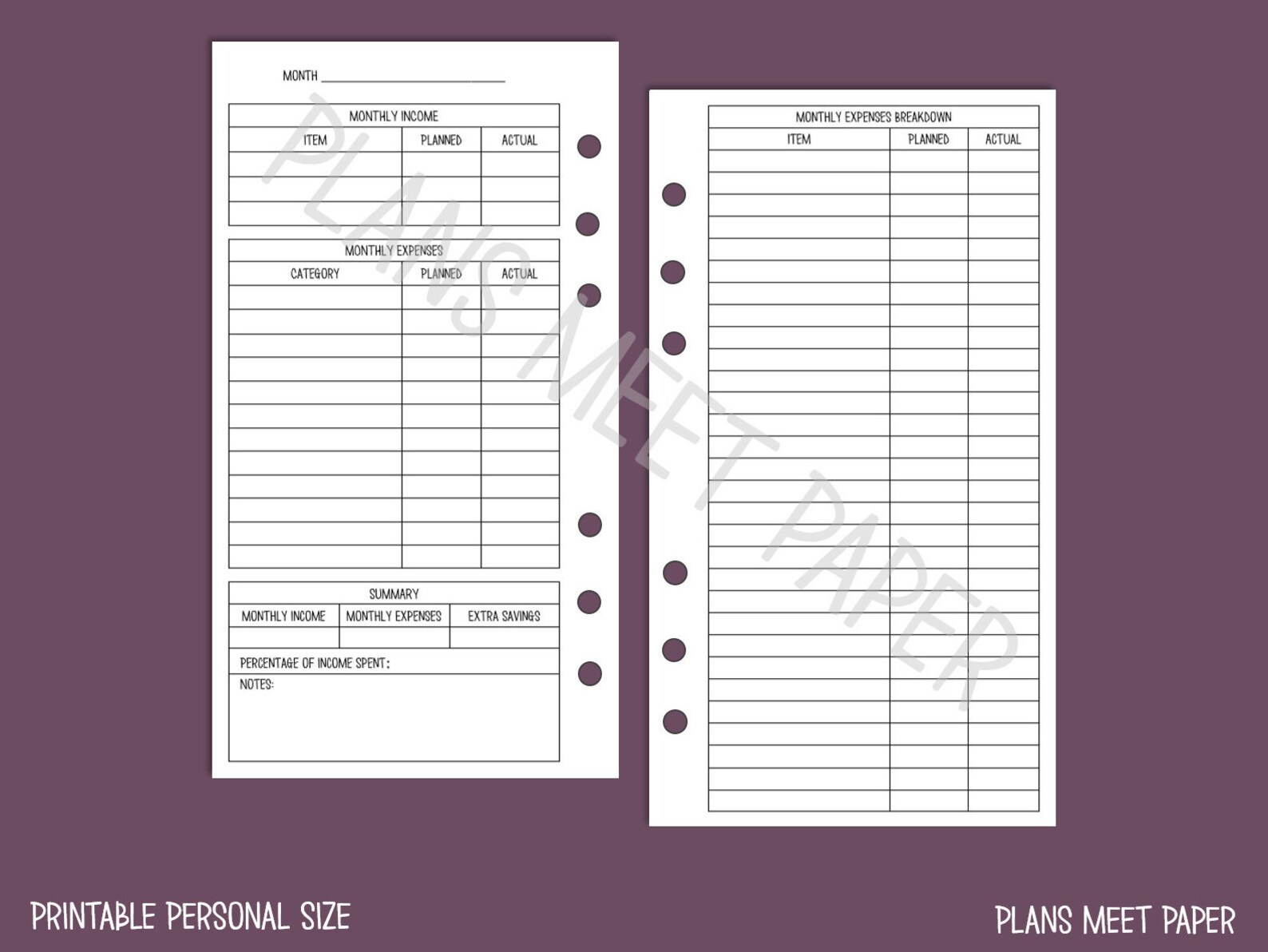 PRINTABLE Personal Monthly Budget Blank Categories - Etsy