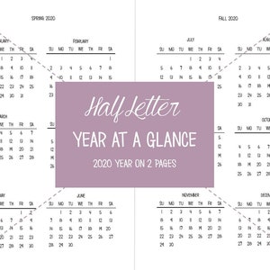PRINTABLE Half Letter 2020 Year at a Glance - Etsy