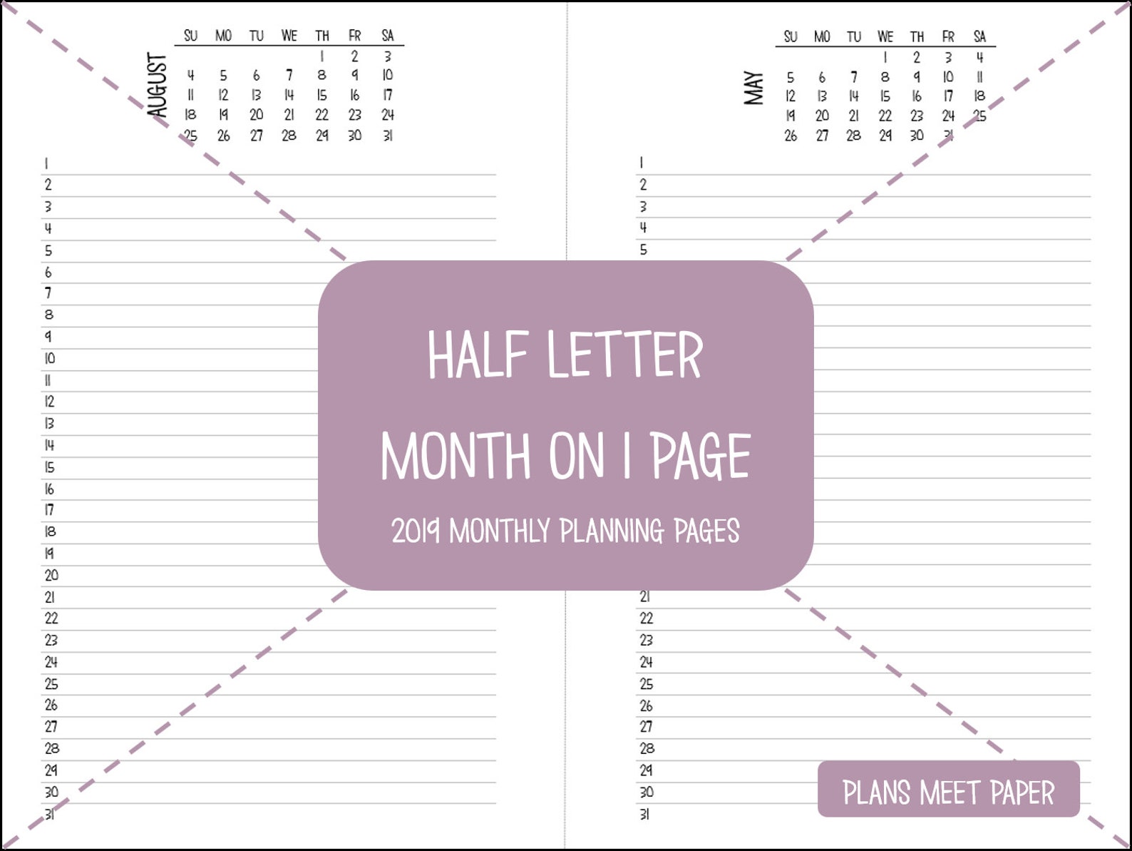 PRINTABLE Half Letter 2019 Month on One Page Inserts - Etsy