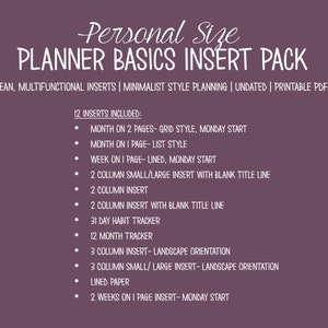 PRINTABLE Personal Size Planner Basics Insert Pack Clean - Etsy