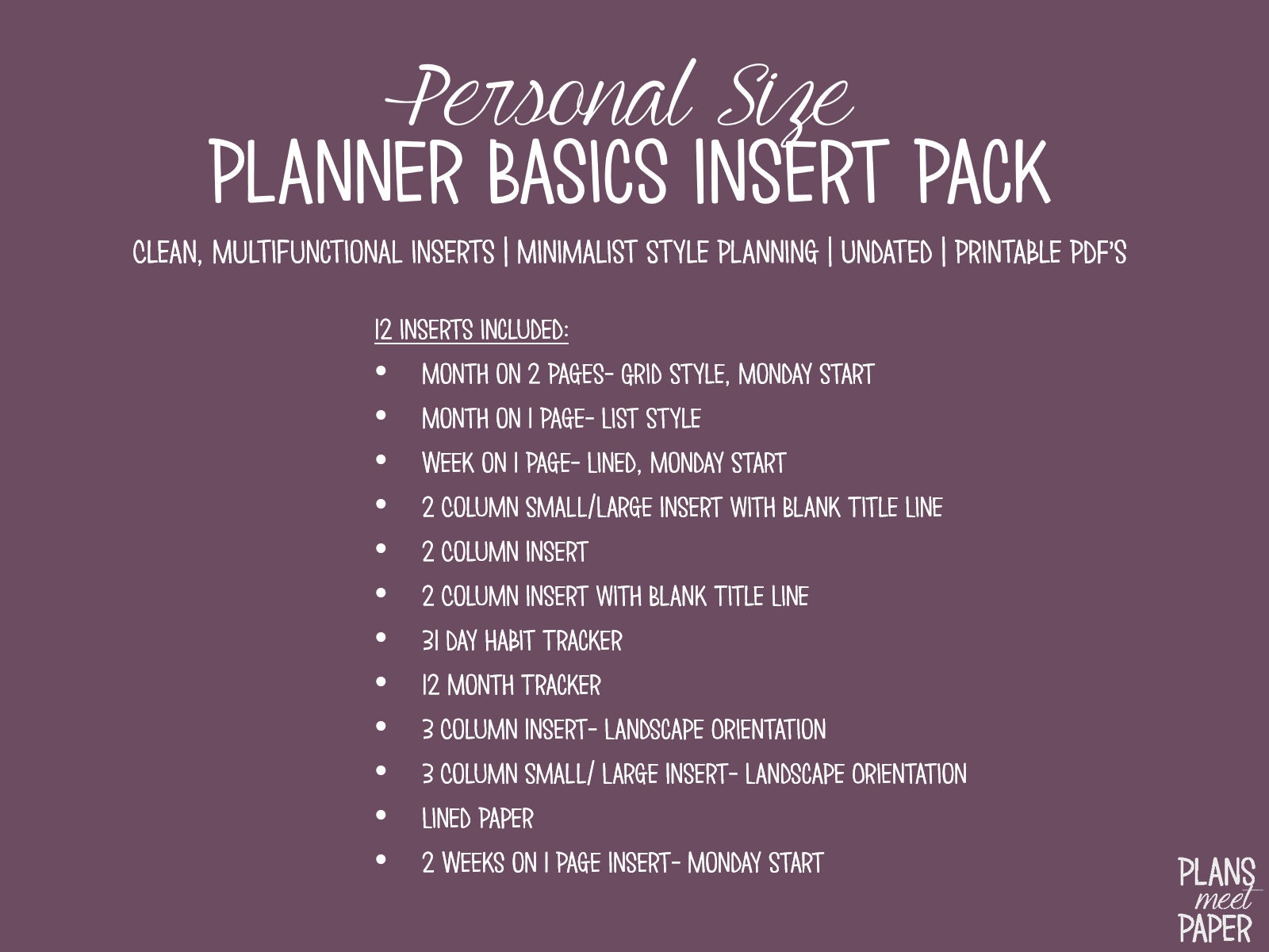 PRINTABLE Personal Size Planner Basics Insert Pack | Clean ...
