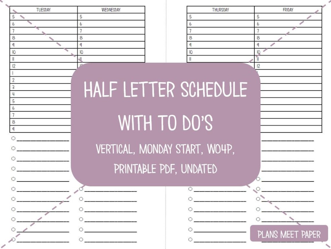 PRINTABLE Half Letter Vertical Schedule With to Dos Week on 4 Pages ...