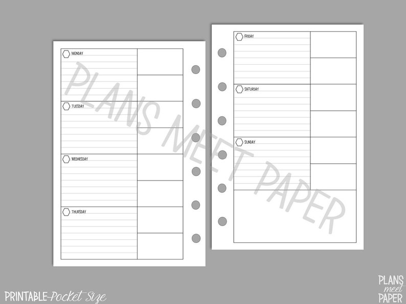 PRINTABLE Pocket Size Week on Two Pages With 2 Tracking Boxes Insert ...