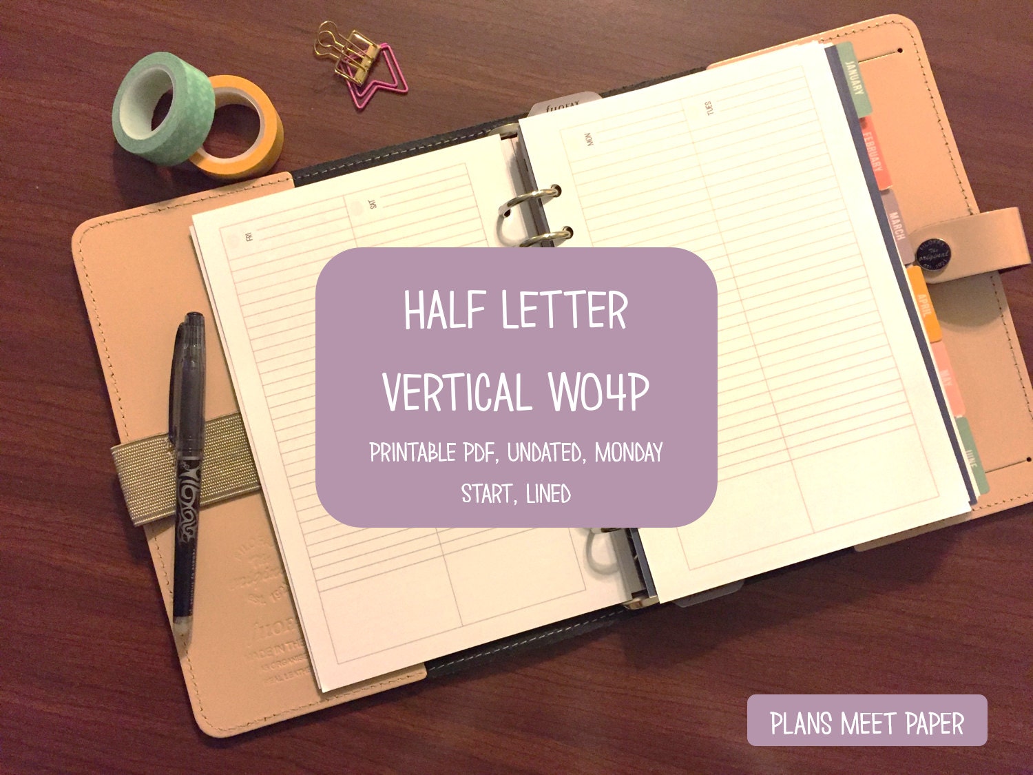 PRINTABLE Half Letter Week on 4 Pages Insert Monday Start (for Use With ...